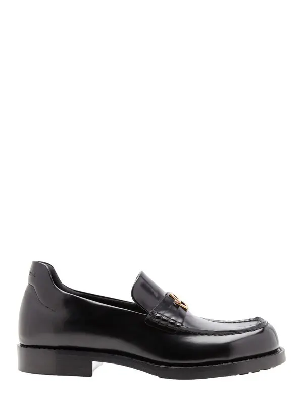 Balenciaga Polished Calfskin Loafers With Gold 'b' Hardware - Black