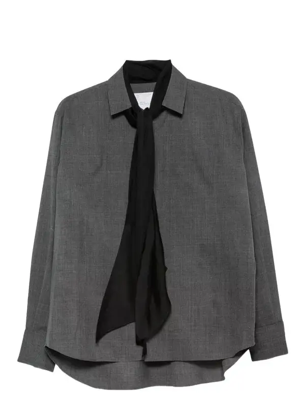 Sacai Pussy-bow Layered-detail Shirt - Grey