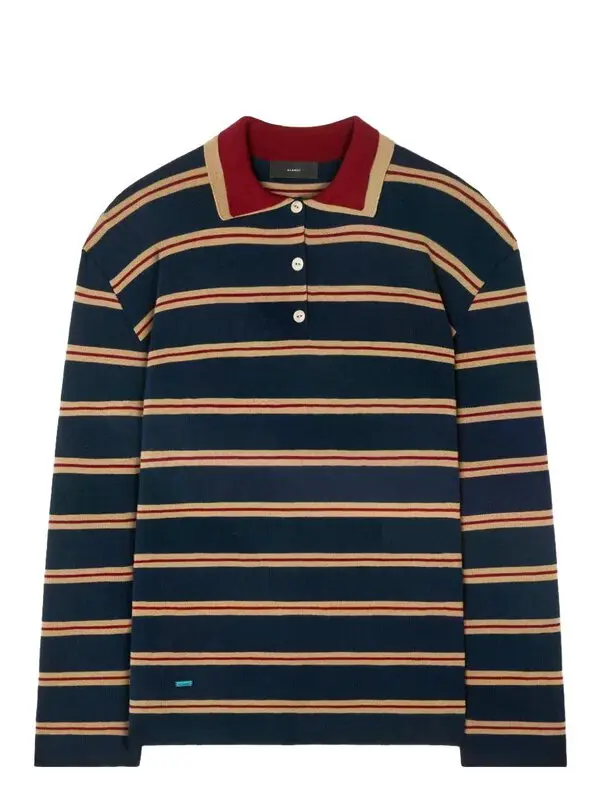 Alanui Striped Double-collar Wool Polo Shirt - Blue