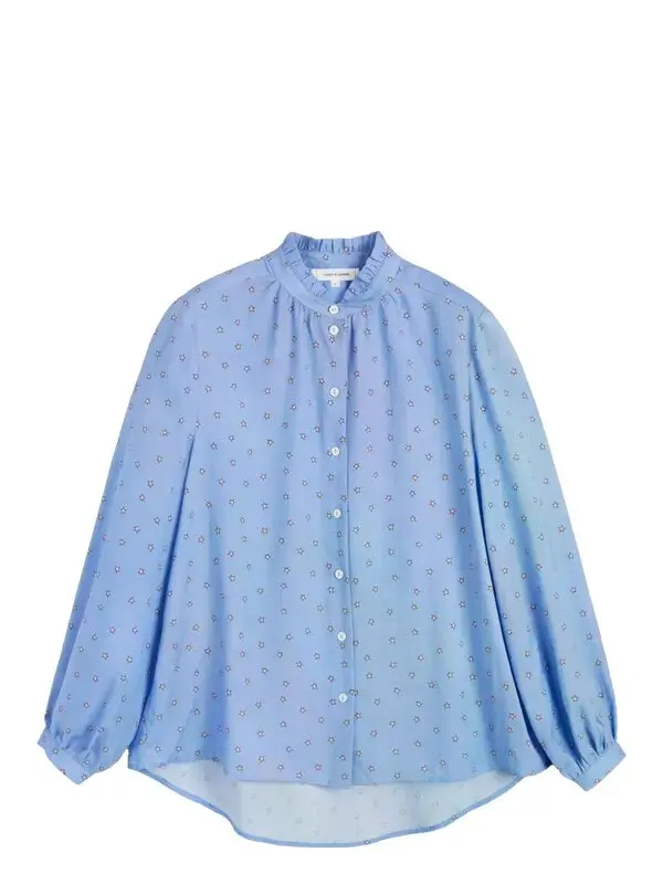 Chinti & Parker Star Print Ruffled High Neck Shirt - Blue