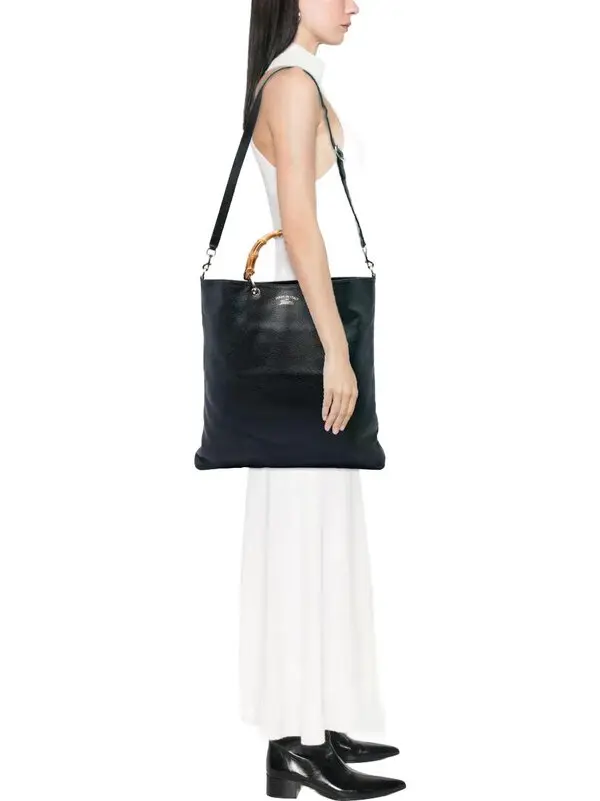 Gucci Calfskin Bamboo Shopper Satchel - Black