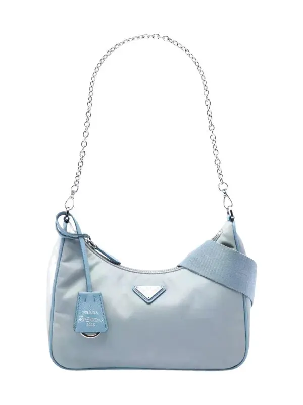 Prada Saffiano Leather Trimmed Tessuto Re-edition 2005 Satchel - Blue
