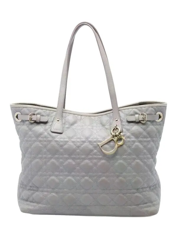 Dior 2012 Large Coated Canvas Cannage Panarea Tote Bag - Grey