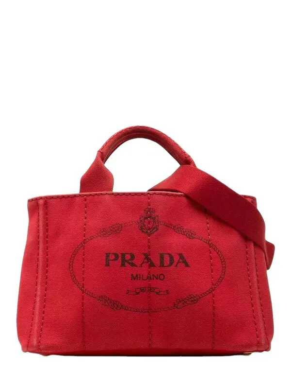 Prada Canapa Logo Tote Satchel - Red