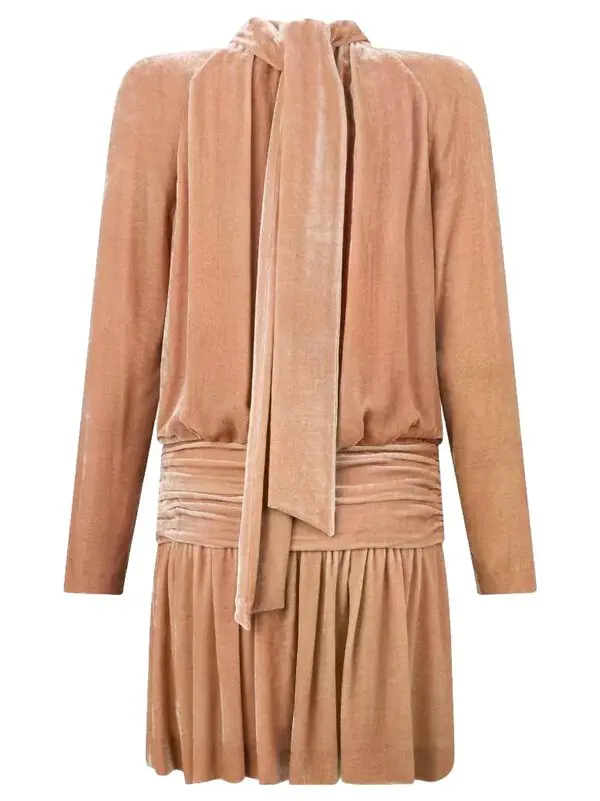 Alberta Ferretti Pleated Velvet Mini Dress - Orange
