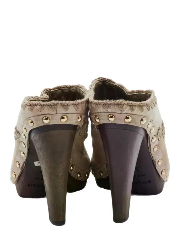 SERGIO ROSSI Beige Suede Embroidered Platform Mules - Neutrals