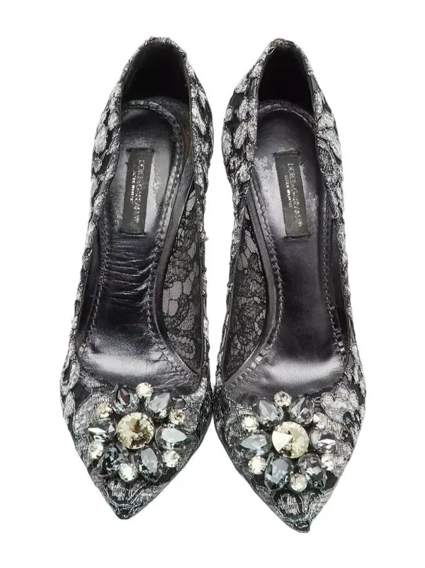 Dolce & Gabbana Bellucci Crystal-embellished Lace Pumps - Grey