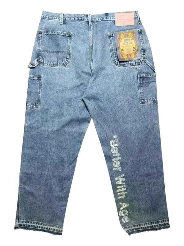 BETTER WITH AGE Hand-beaded Double-knee Jeans - Blue