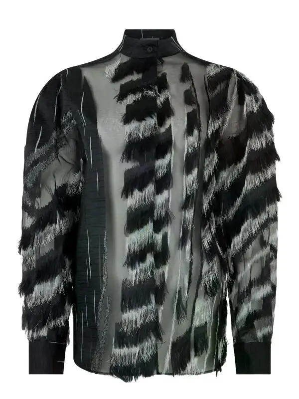 Alberta Ferretti High Neck Fringe Detail Blouse - Black