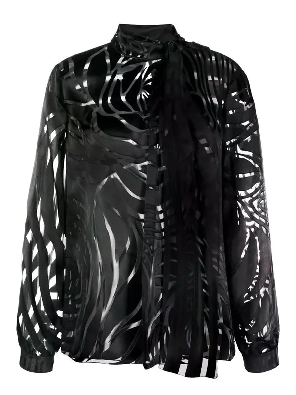 Alberta Ferretti Semi-sheer Rose Panel Blouse - Black