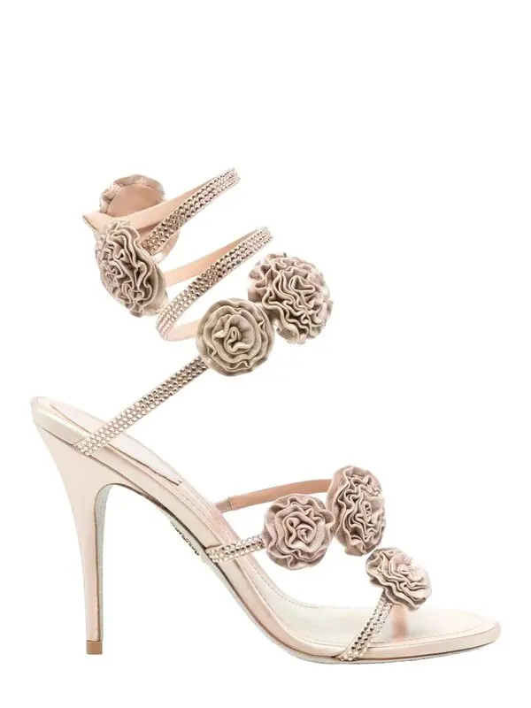 Rene Caovilla Crystal-embellished Floral-appliqué Sandals - Neutrals