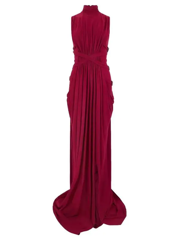 Alberta Ferretti Draped Maxi Dress With Buckled Straps - Red