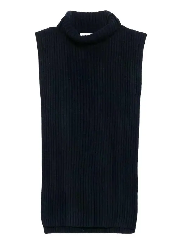 Christian Wijnants Sleeveless Ribbed Knit Mock Neck Top - Blue