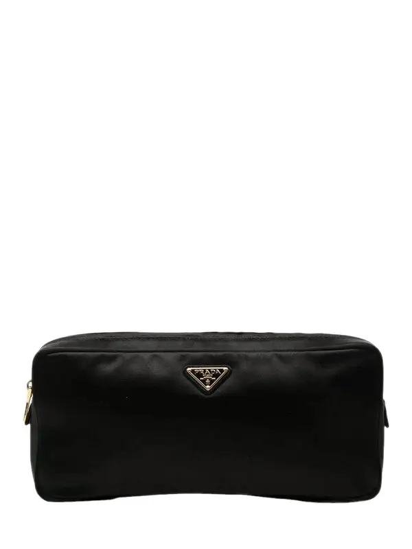 Prada Satin Multi Zip Pouch Clutch Bag - Black