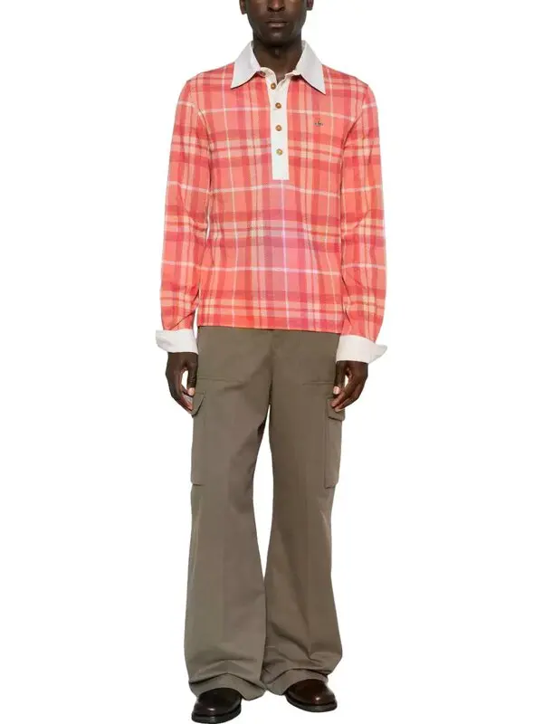 VIVIENNE WESTWOOD Check-pattern Long-sleeve Polo Shirt - Red
