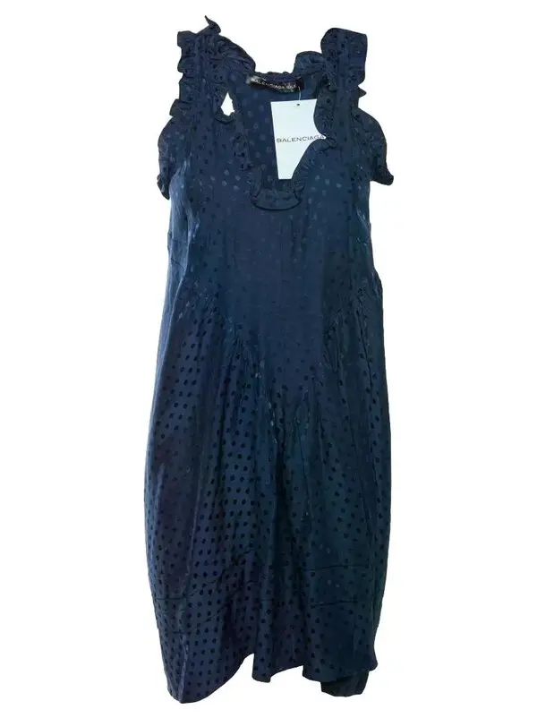 Balenciaga Polka-dot Ruffled Midi Dress - Blue