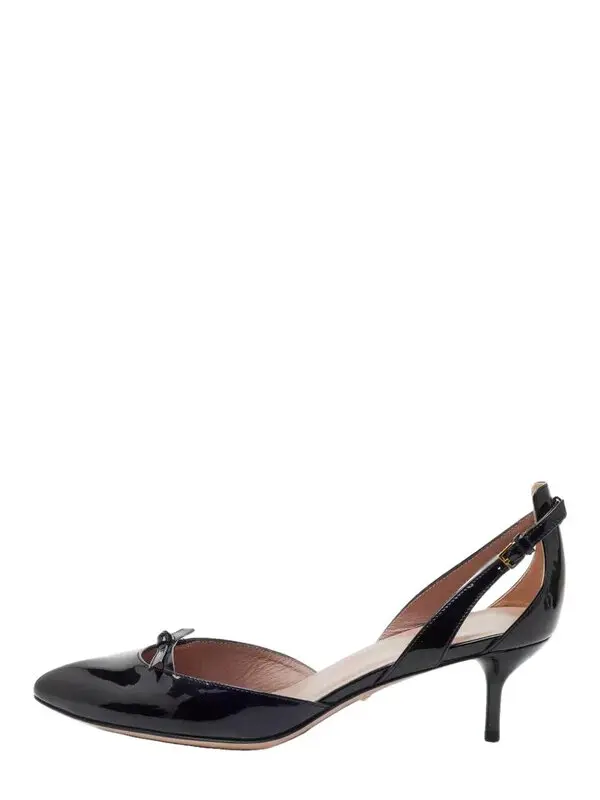 Gucci Patent Leather Bow Detail Pointed Toe Kitten Heel Pumps - Black