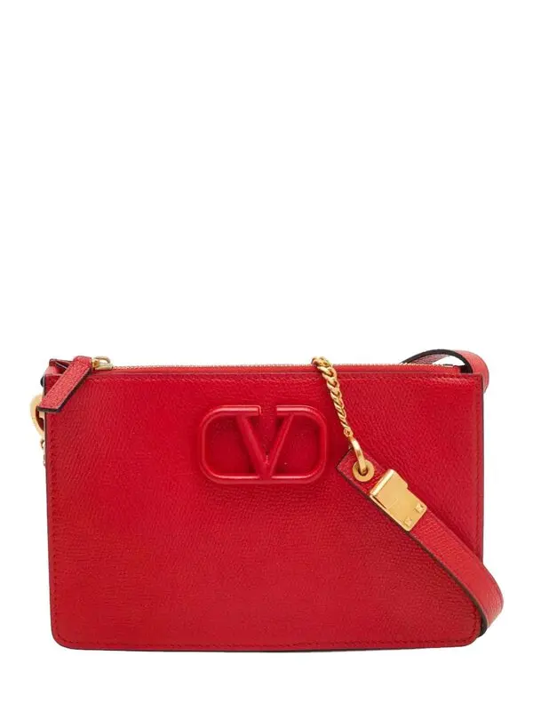 Valentino Garavani Vlogo Leather Shoulder Bag - Red