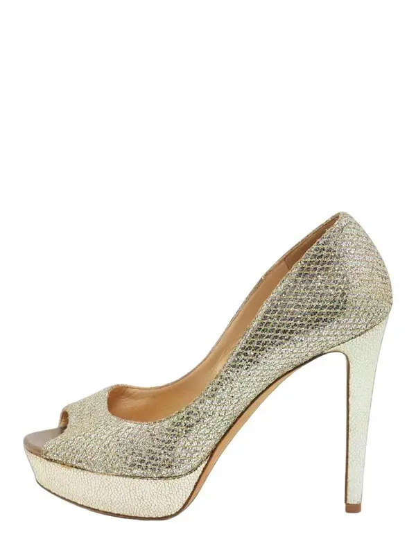 JIMMY CHOO Luna Glitter Peep-toe Platform Stiletto Sandals - Silver