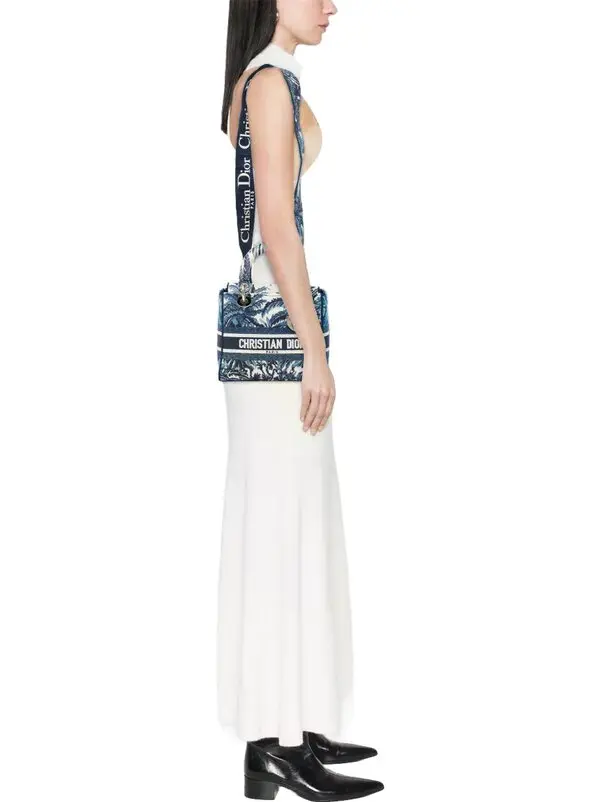 Dior 2021 Medium Embroidered Canvas Palm Tree Toile De Jouy Lady D Lite Satchel - Blue