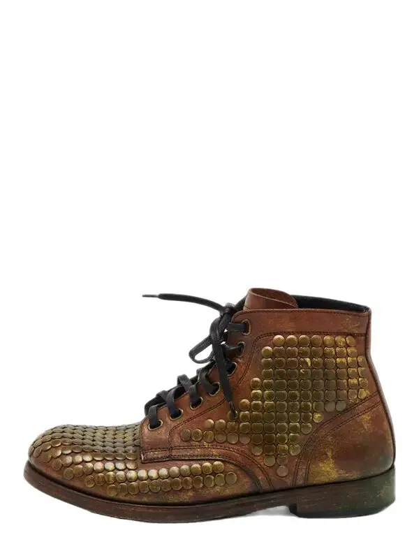 Dolce & Gabbana Studded Leather Ankle Boots - Brown
