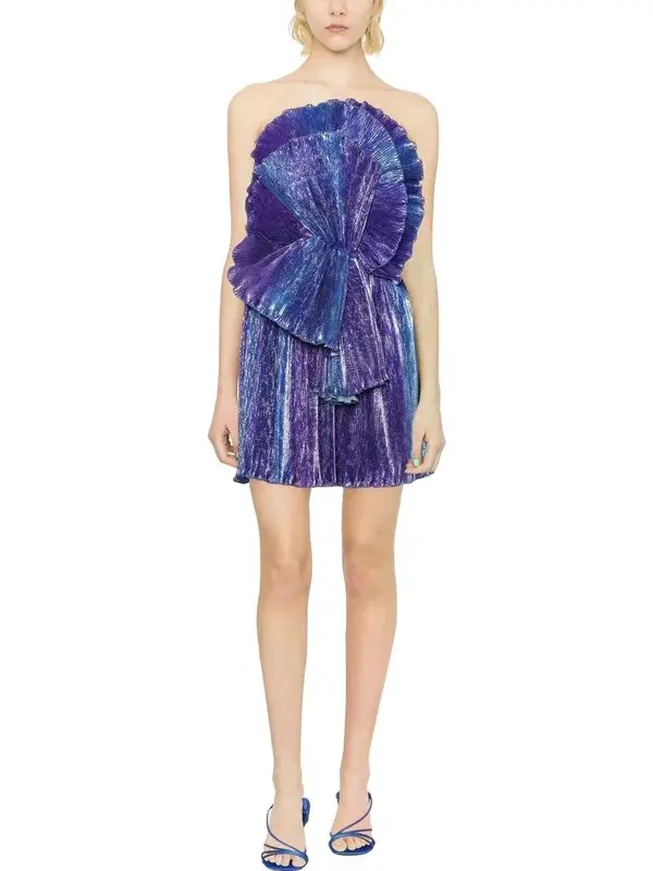 Alberta Ferretti Pleated Lamé Mini Dress - Blue