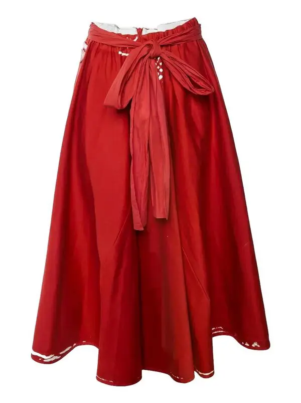 Prada Gathered Waist Flared Midi Skirt - Red