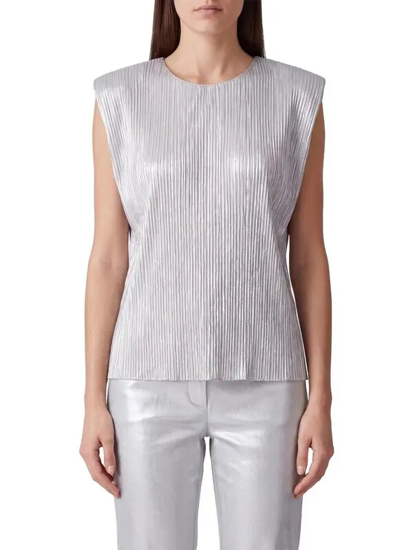 FORTE_FORTE Sleeveless Pleated Technical Fabric Top - Grey