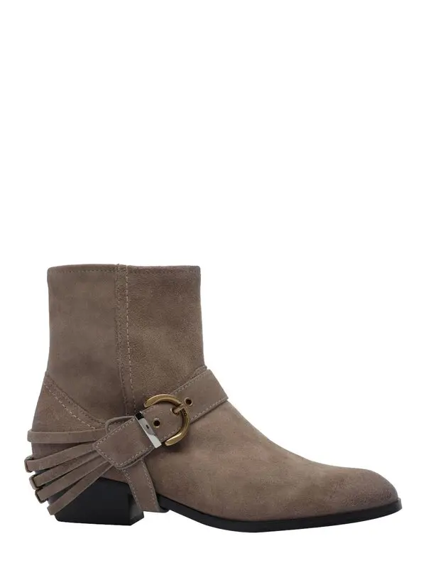 Pinko Suede Buckled Ankle Boots - Beige