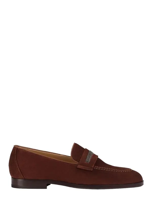 DOUCAL'S Suede Loafers With Embellished Detail - Brown