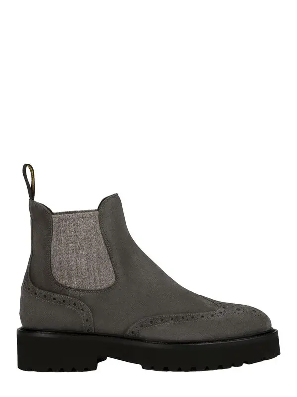 DOUCAL'S Suede Chelsea Boots With Brogue Detailing - Grey