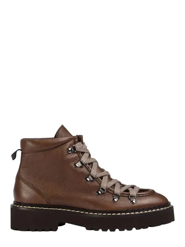DOUCAL'S Deerskin Lace-up Combat Boots With Lug Sole - Brown