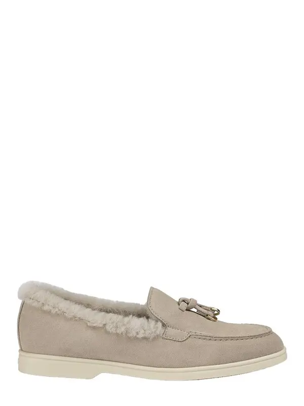DOUCAL'S Suede Loafers With Shearling Lining - Sand