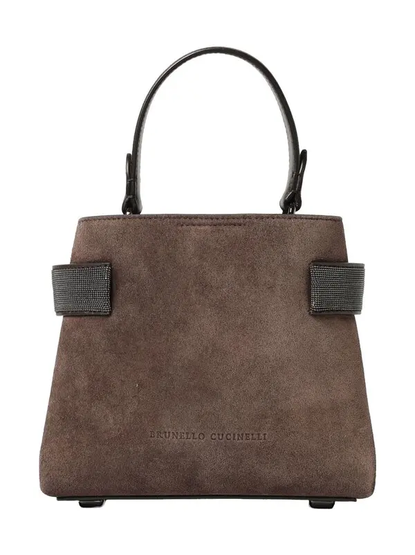 Brunello Cucinelli Small Suede Handbag With Monili Embellishment - Brown