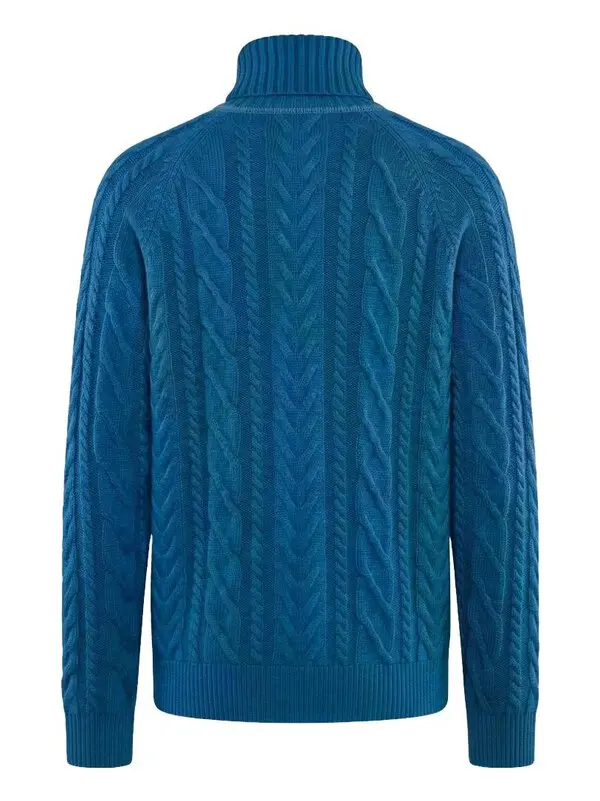 MOORER Cashmere Cable Knit Roll Neck Sweater - Blue