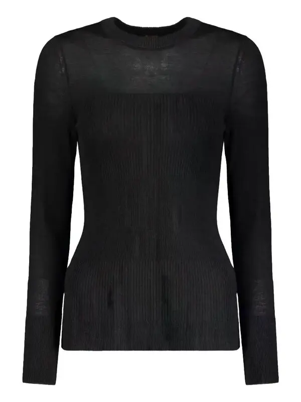 MOORER Ribbed-knit Long-sleeved T-shirt - Black