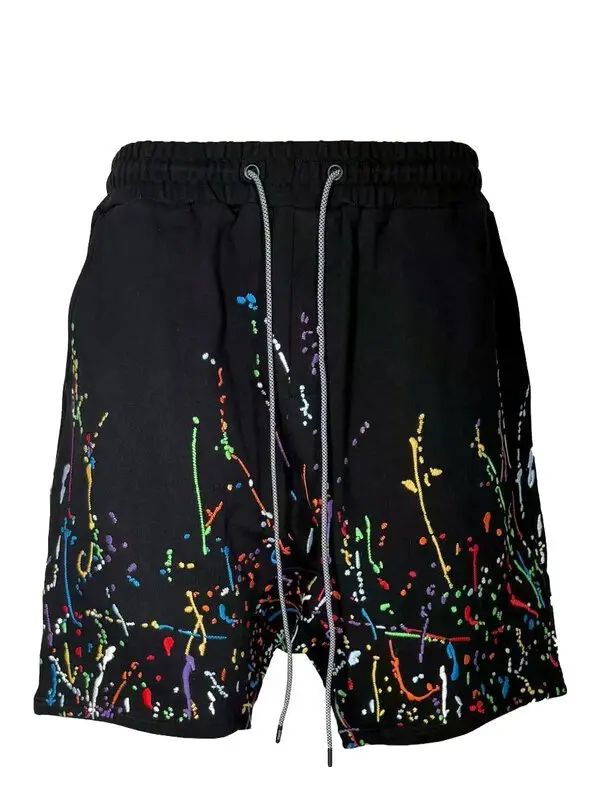 MOSTLY HEARD RARELY SEEN Paint-embroidered Drop-crotch Shorts - Black