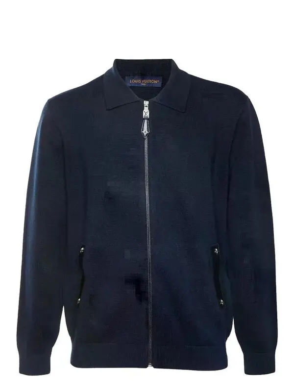 LOUIS VUITTON Leather Trim Knit Jacket - Blue