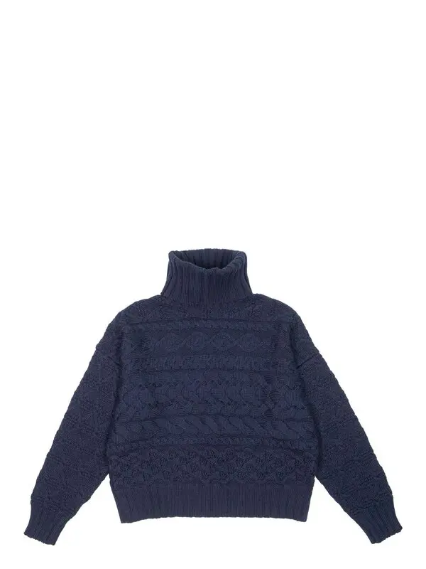 GIGI KNITWEAR Navy Cable Turtleneck Sweater - Blue