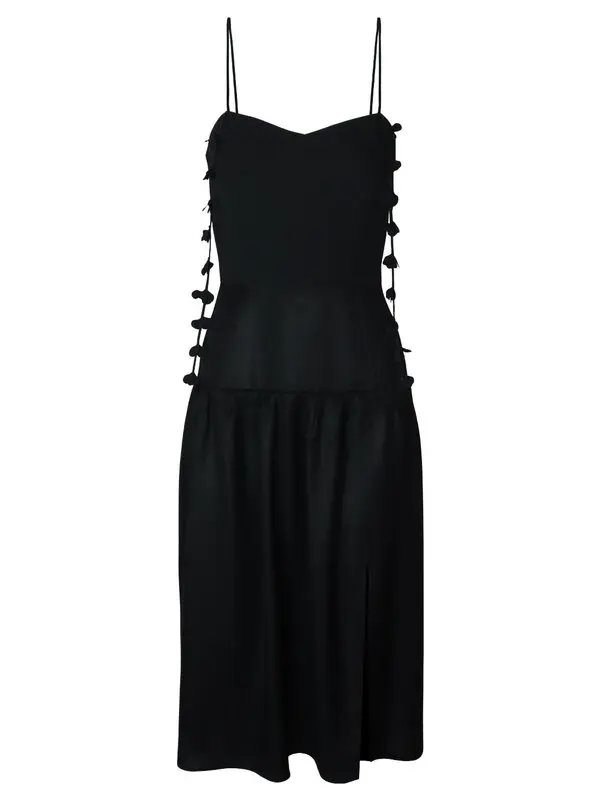2KSTYLE Peplum Midi Dress With Hand-embellished Tassel Ties - Black