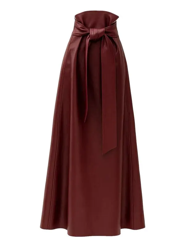 JULIA ALLERT Faux Leather High-waisted A-line Skirt With Belt Burgundy - Red