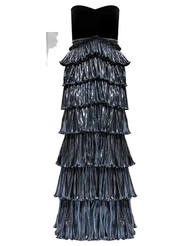 NUR KARAATA Sapphire Velvet Gown With Tiered Skirt - Blue/black