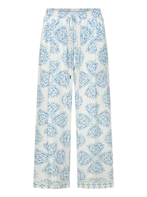 JE TE VEUX Wide Leg Printed Viscose Trousers - Blue