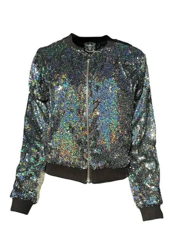 ANY OLD IRON Holographic Sequin Bomber Jacket - Black/silver