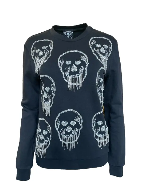 ANY OLD IRON Embellished Skull Crewneck Sweatshirt - Black/silver