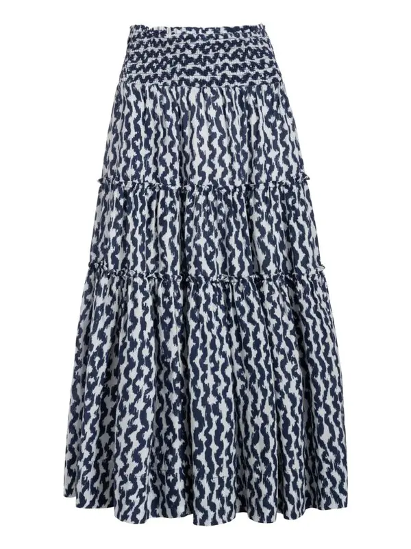 CHANGE OF SCENERY Elysia Waves" Printed Tiered Maxi Skirt - Blue/white