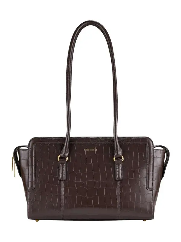 SANS BEAST Long Lunch Daybag Ganache Croco Effect Shoulder Bag - Brown