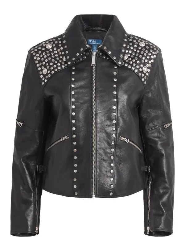 Polo Ralph Lauren Studded Moto Leather Jacket - Black