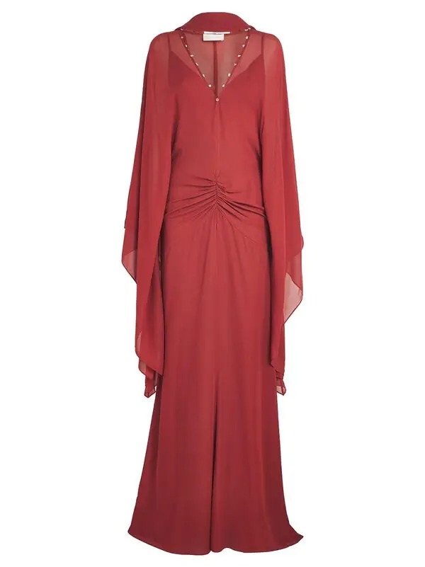 DE LA VALI Florencia Georgette Maxi Dress - Red
