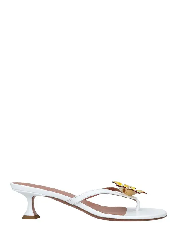 Amina Muaddi Leather Vittoria Flower Heeled Sandals - White